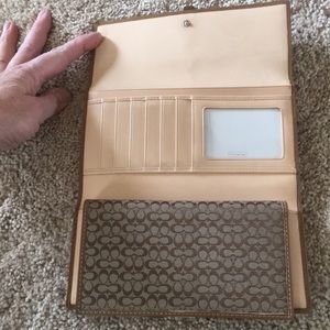 Coach | Bags | Coach Tan Leather Trim Logo Large Wallet | Poshmark